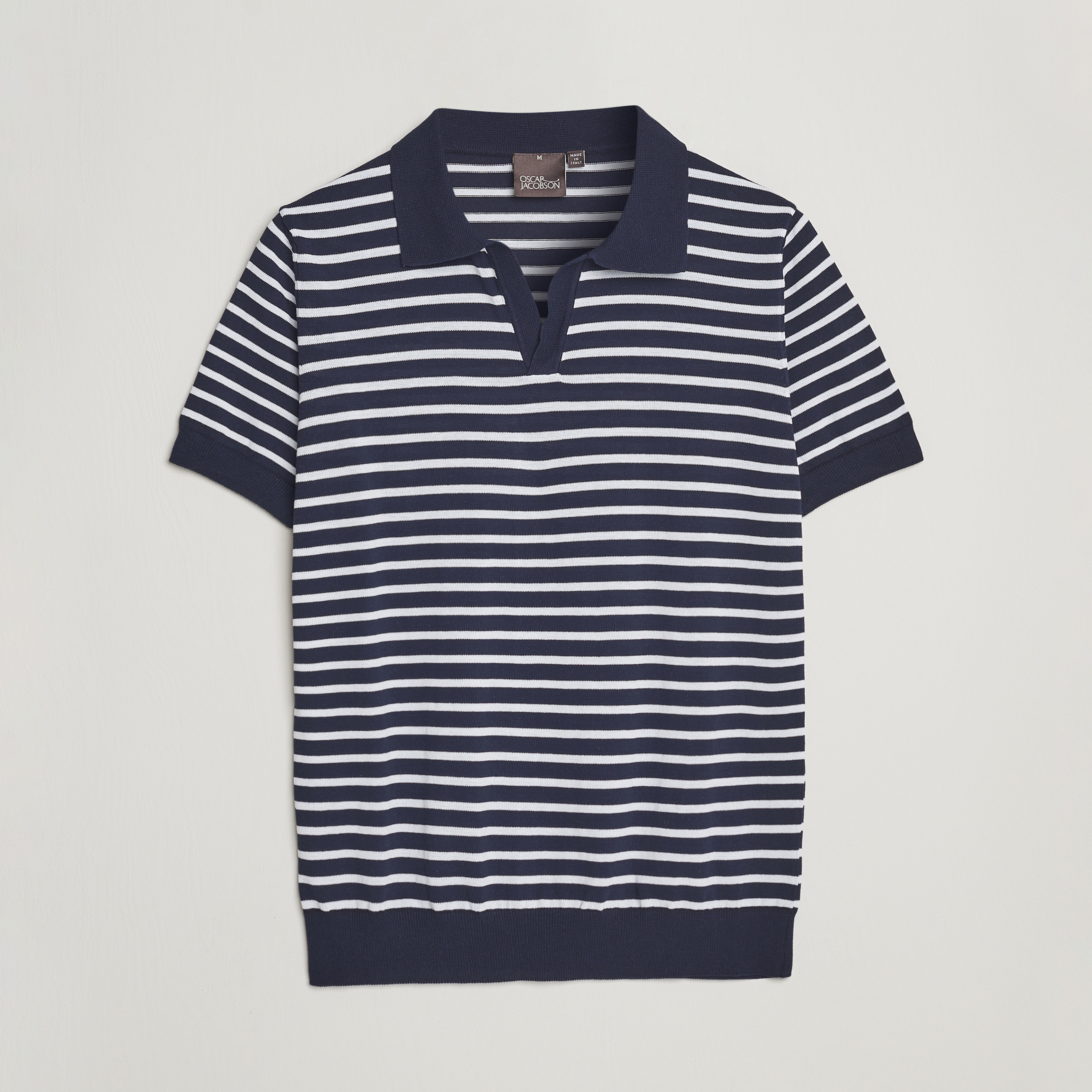 Oscar Jacobson Devon Short Sleeve Striped Cotton Polo White/Blue - Köp Osca