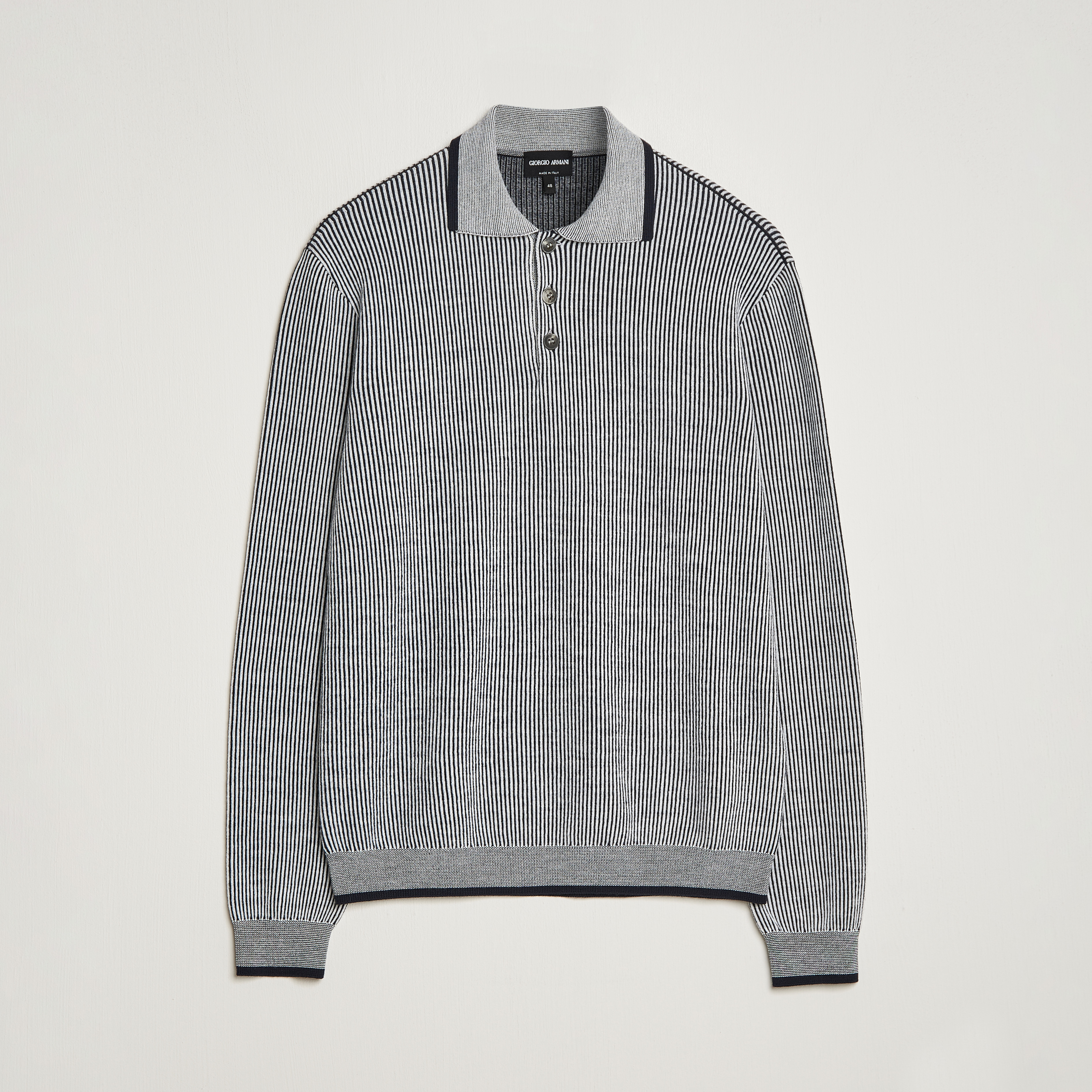 Giorgio Armani English Rib Knitted Polo Shirt Navy/White en CareOfCarl.es