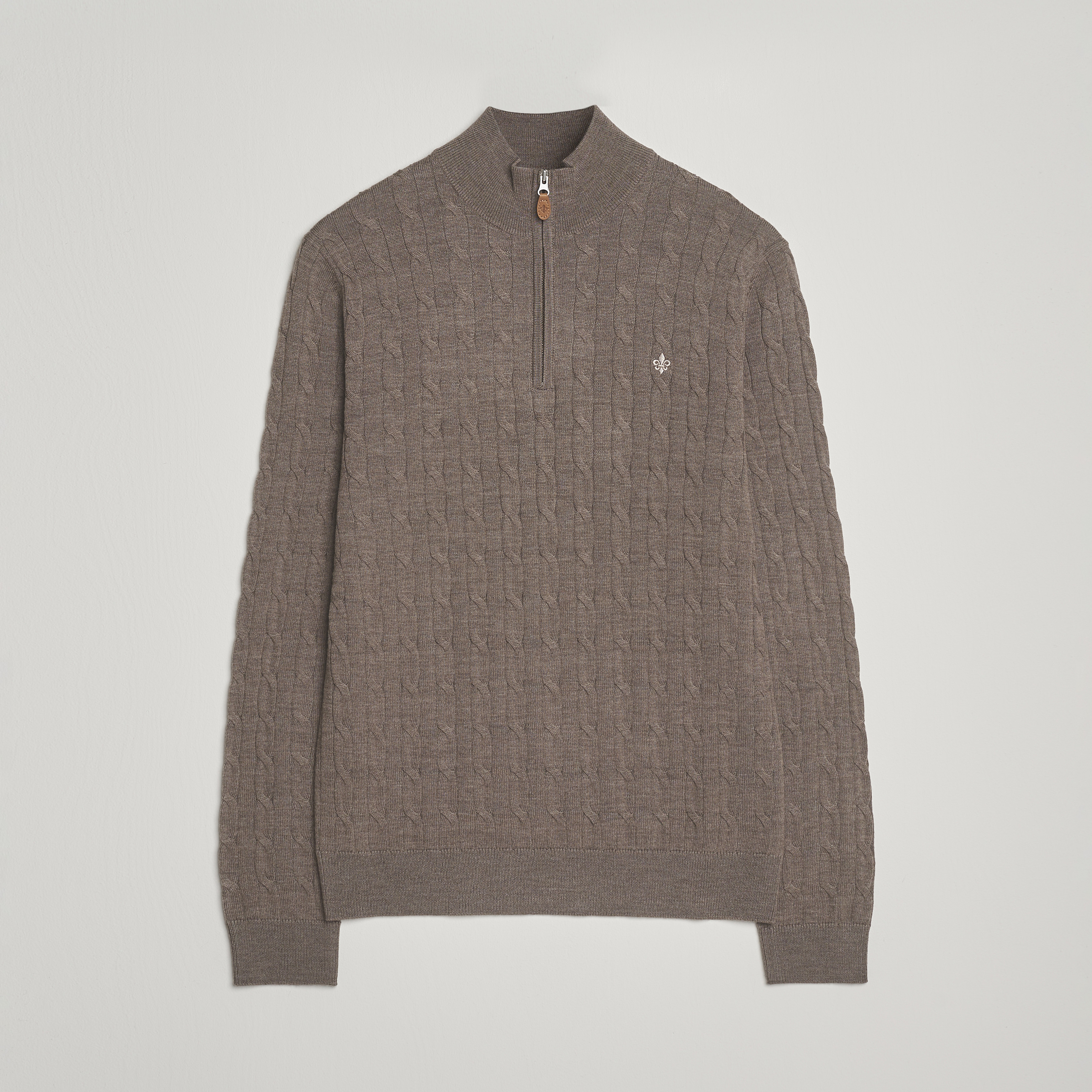 Morris Merino Cable Half Zip Light Brown en CareOfCarl.es